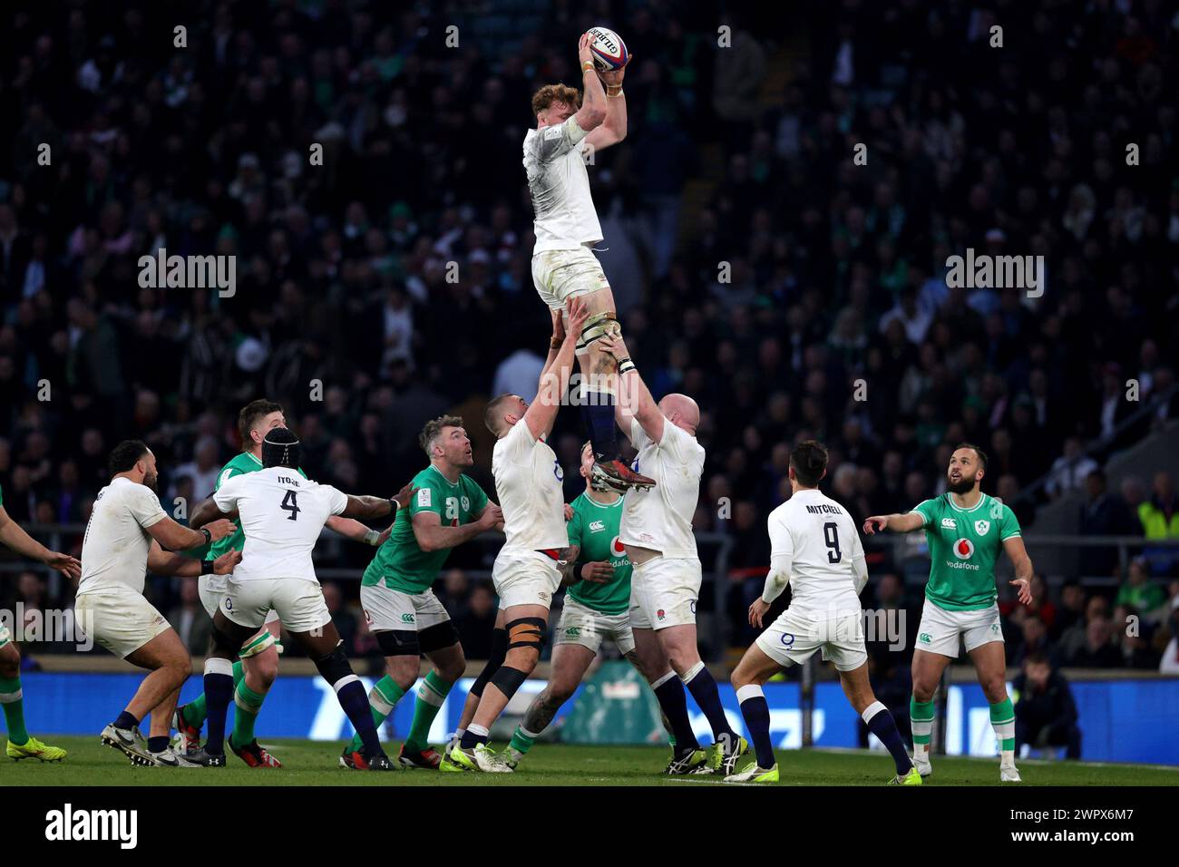 London, UK. 9th Mar 2024. England's Ollie Chessum in the line out ...