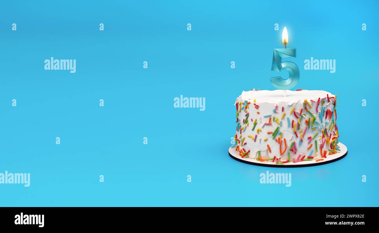 Birthday bento cake. 5th birth day, 5 number candle. Banner background ...