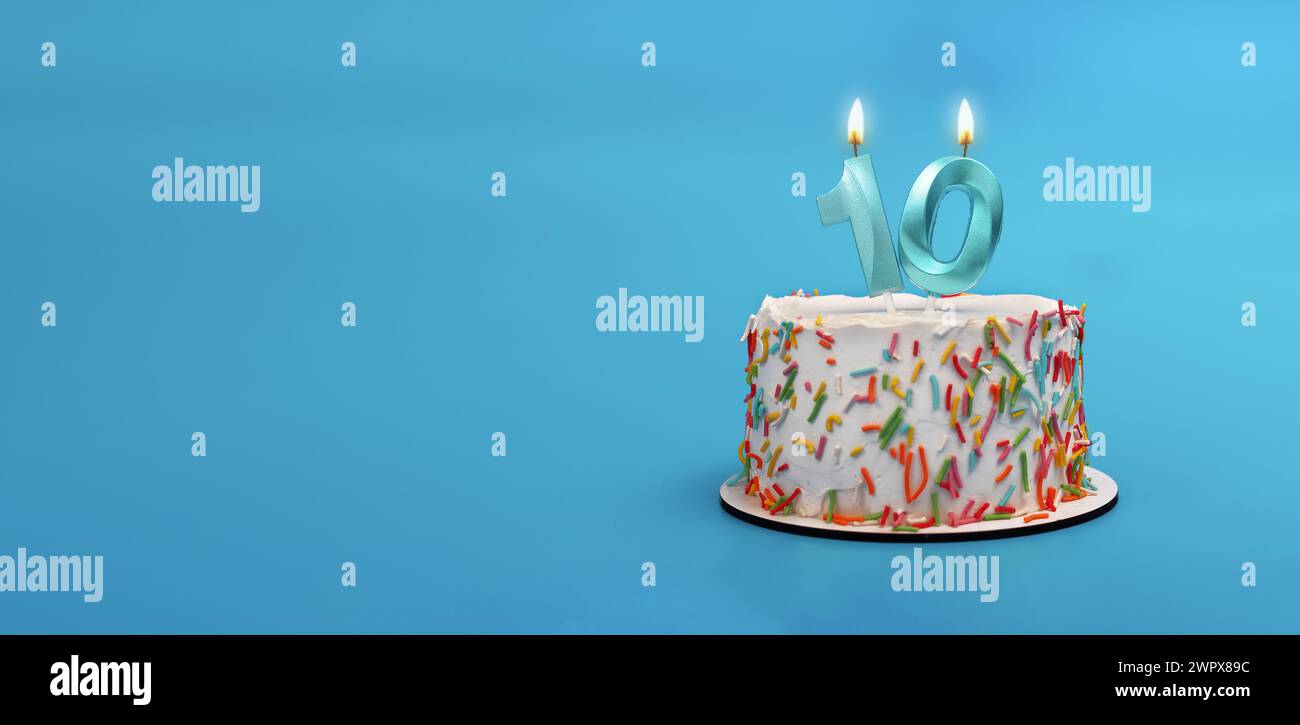 Birthday bento cake. 10th birth day, 10 number candle. Banner ...