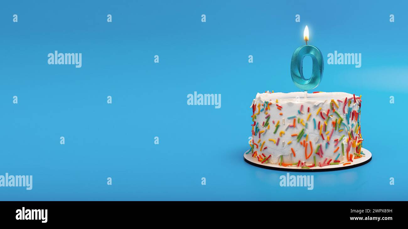 Birthday bento cake. Zero, 0 birth day candle. Banner background, copy ...