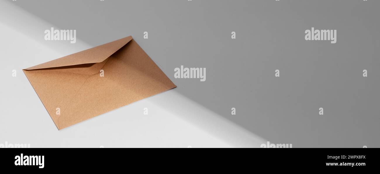 Kraft brown envelope, paper letter. Banner background, copy space Stock ...