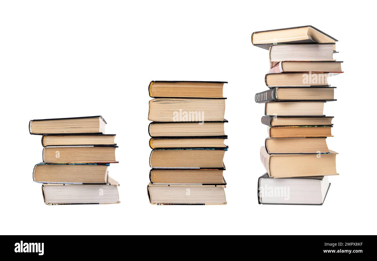 Three stacks of books, piled on top of each other. Old literature heaps ...