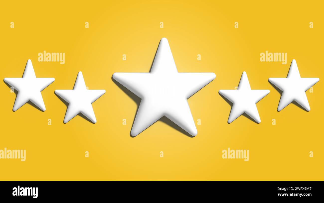 Five white stars on a yellow background, service and service rating ...