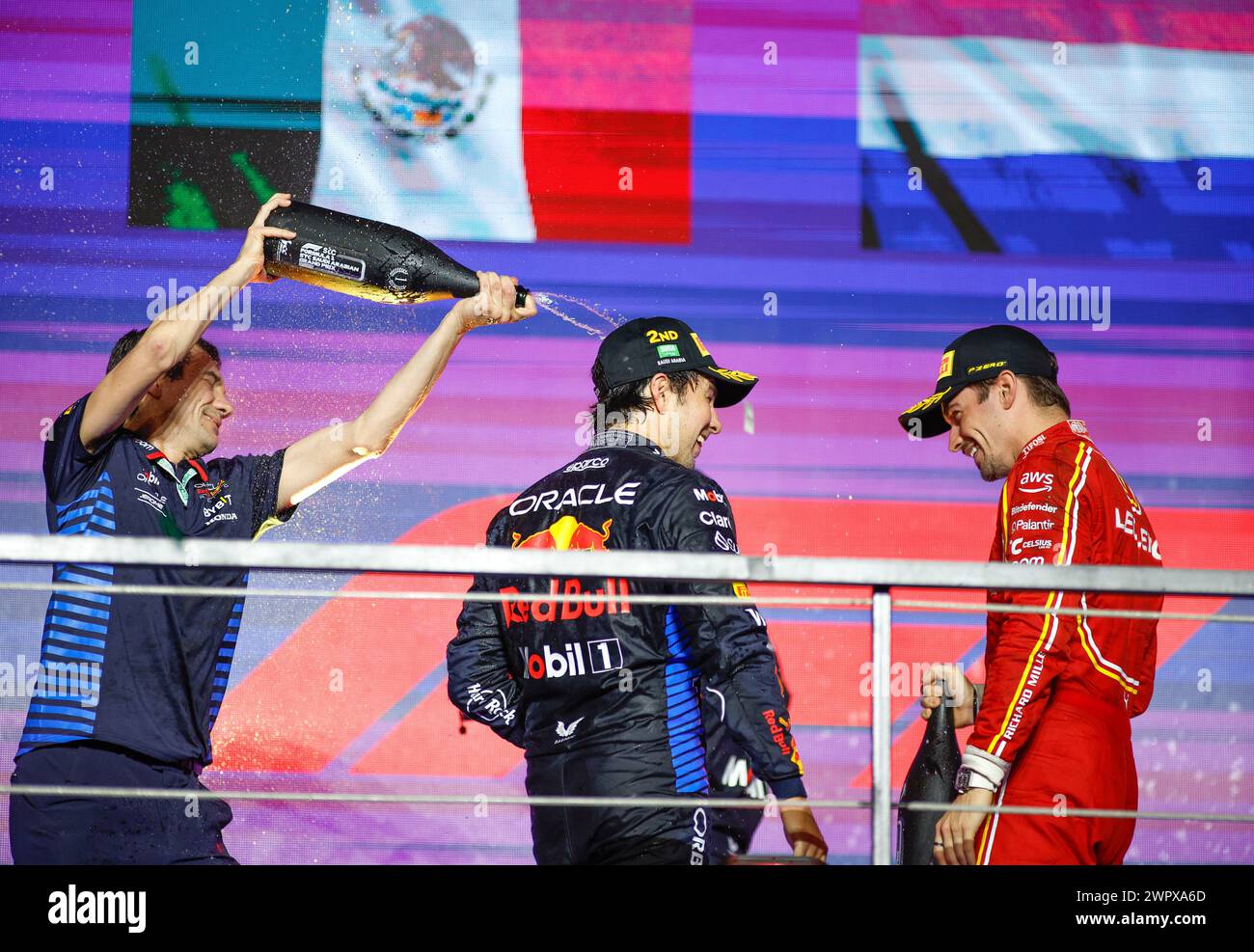 Jeddah, Saudi Arabia. 9th Mar, 2024. #11 Sergio Perez (MEX, Oracle Red Bull Racing), #16 Charles ...