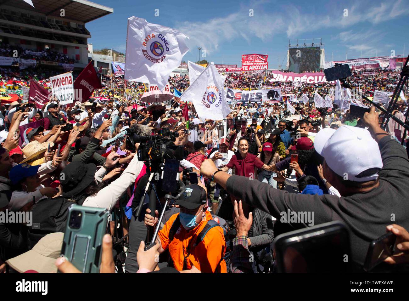 Dra Claudia Sheinbaum Pardo arriving at the Morelos stadium in Morelia ...