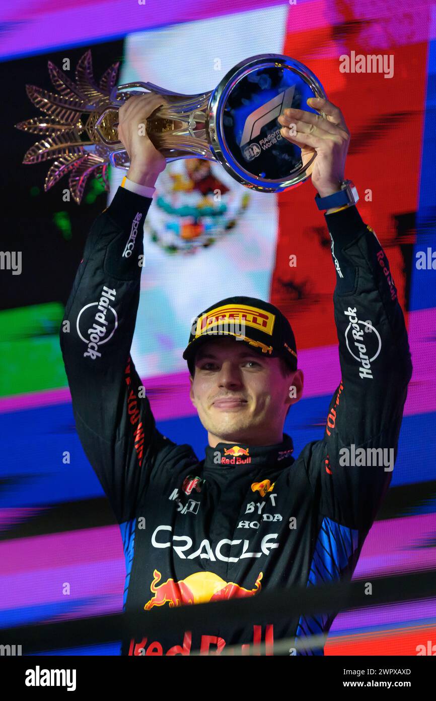 Jeddah, Saudi Arabia. 9th March 2024. Max Verstappen of Oracle Red Bull Racing During Post Race ...