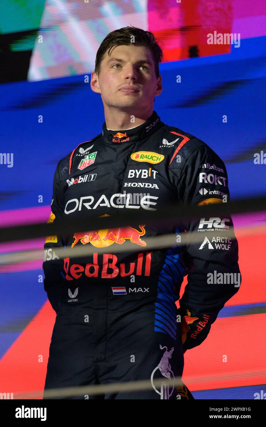Jeddah, Saudi Arabia. 9th March 2024. Max Verstappen of Oracle Red Bull Racing During Post Race ...