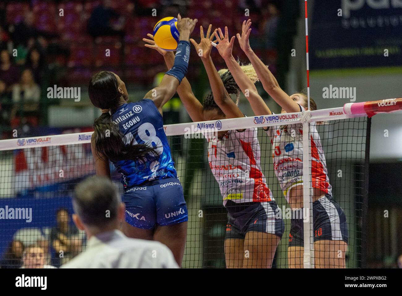 Milan, Italy. 09th Mar, 2024. Spike of Paola Egonu (Allianz VV Milano) during Allianz VV Milano ...