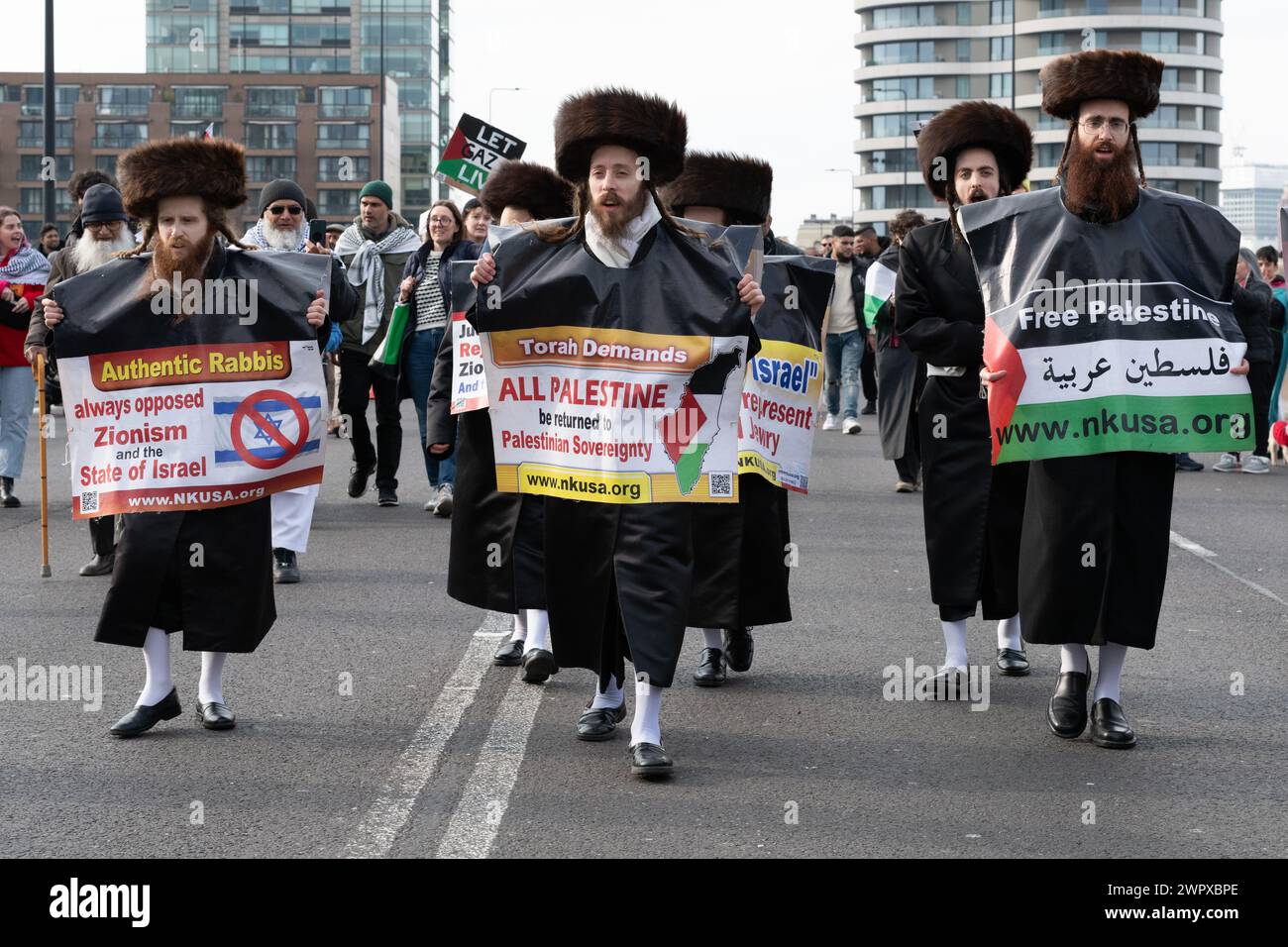 London, UK. 9 March, 2024. Ultra-orthodox Haredi Jews join tens of ...