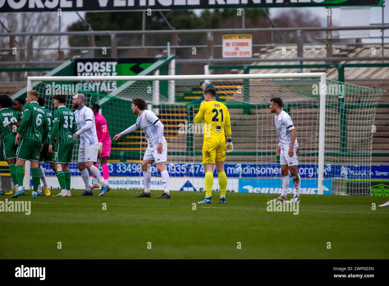 Keeper Joe Day (on loan from Newport County) of Yeovil Town goes up ...