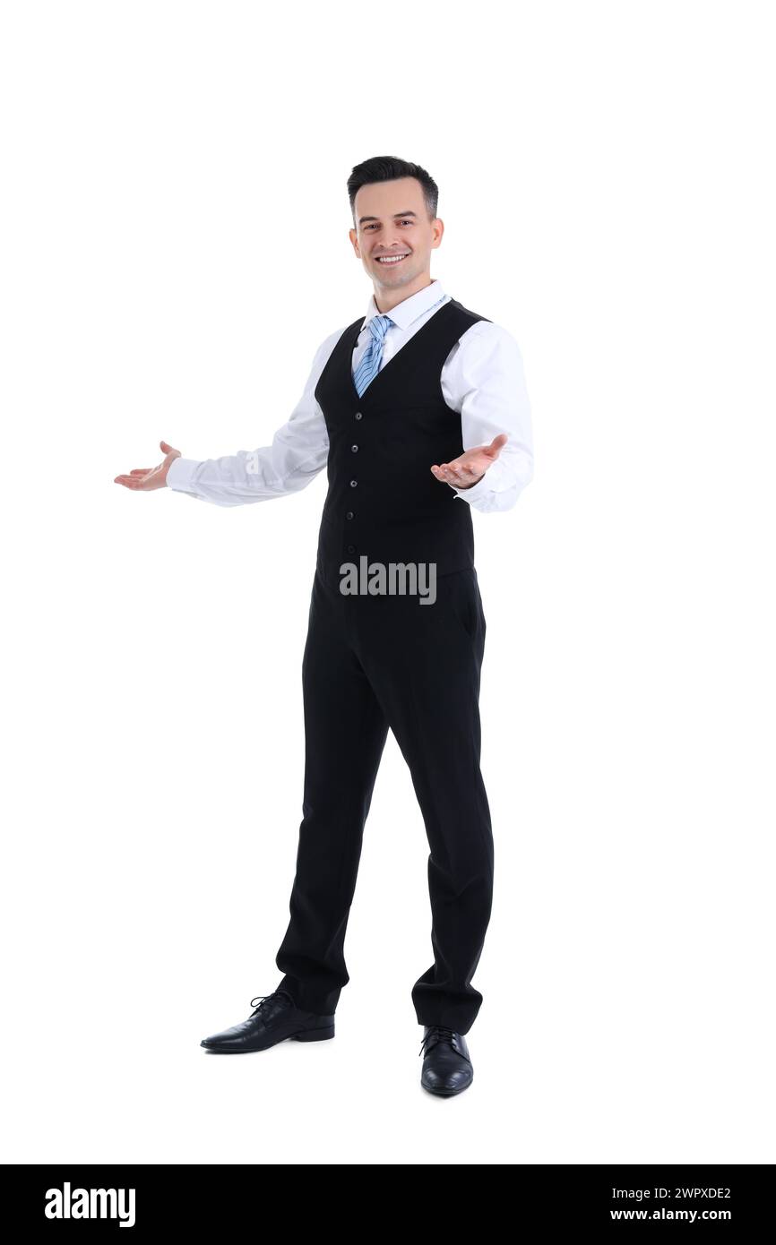 Handsome steward on white background Stock Photo - Alamy