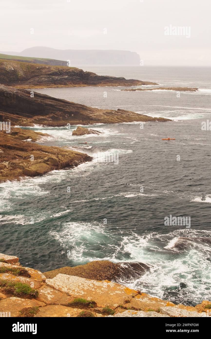 Looking down the cliffs from the Yesnaby cliff walk to the Point of ...