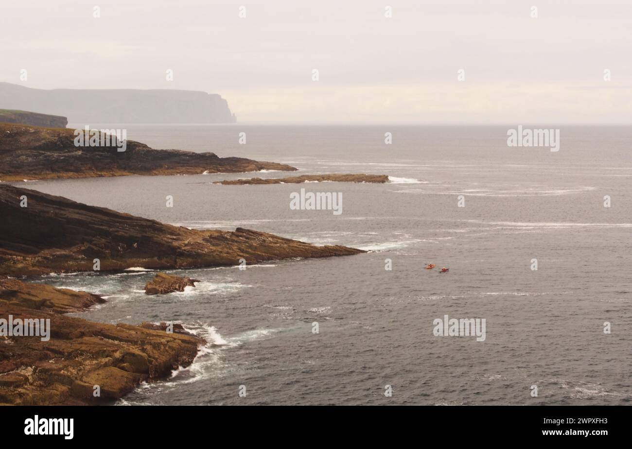 Looking down the cliffs from the Yesnaby cliff walk to the Point of ...