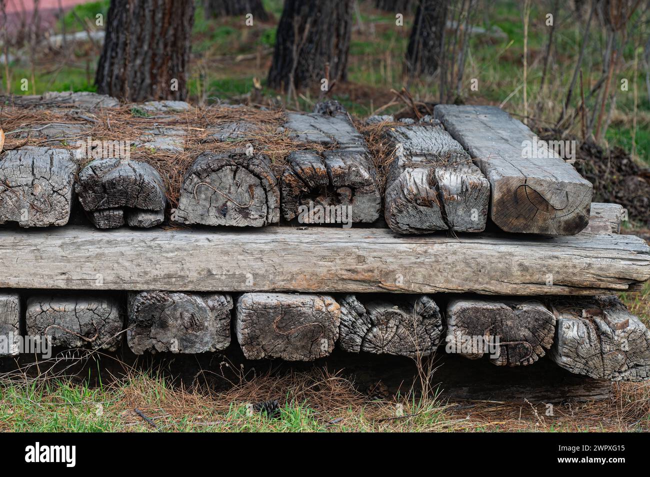 Old wooden railway sleepers Stock Photo - Alamy