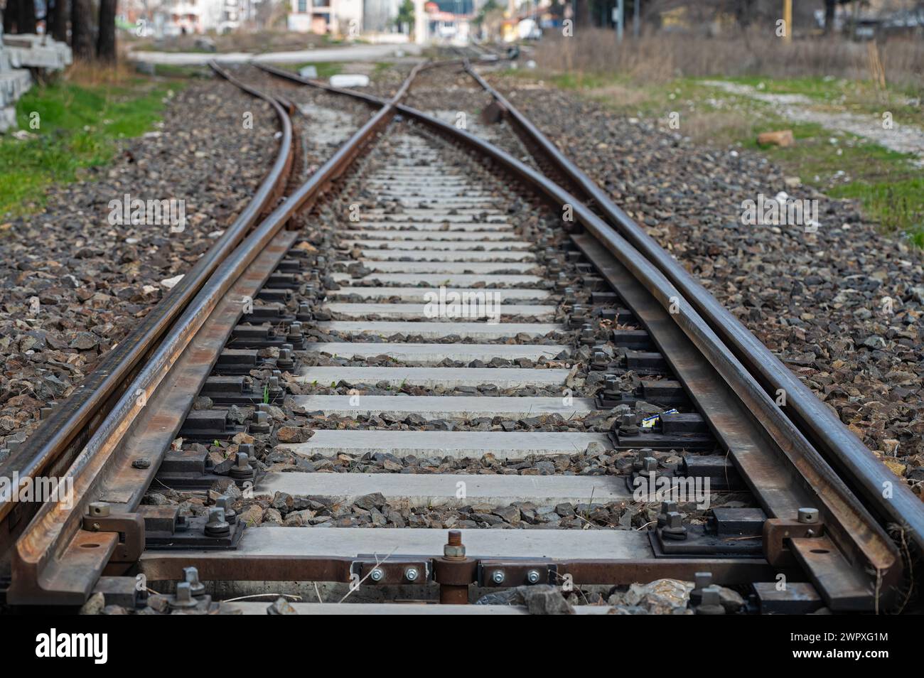 Elements and details of the rail track Stock Photo - Alamy