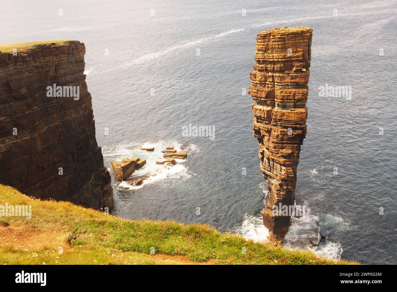 Looking down onto North Gaulton sea stack on the west coast of Mainland ...