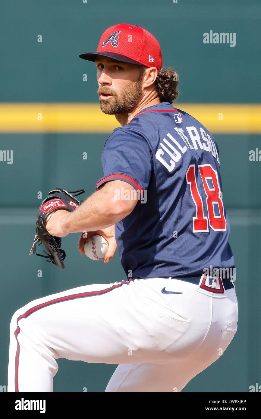 NORTH PORT, FL - MARCH 09: Braves pitcher Charlie Culberson (18 ...
