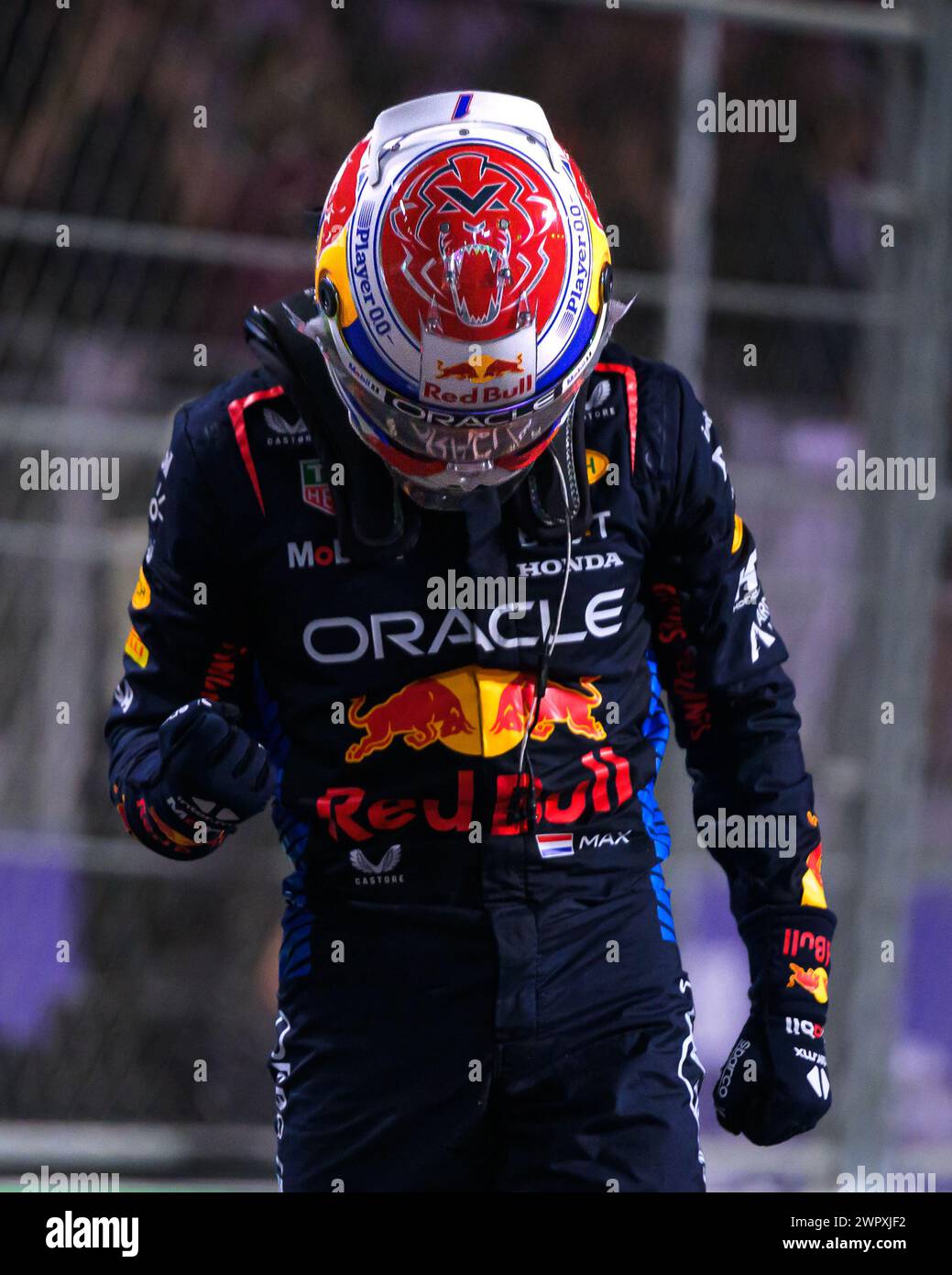 Jeddah, Saudi Arabia. 9th March 2024. Max Verstappen of Oracle Red Bull Racing During Race ...