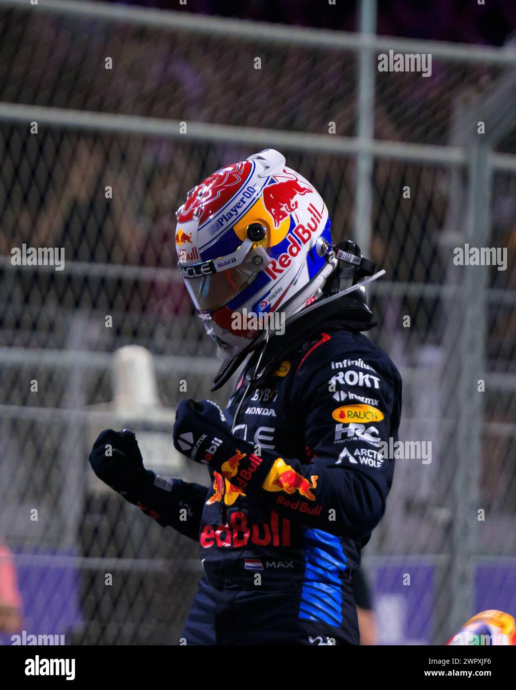 Jeddah, Saudi Arabia. 9th March 2024. Max Verstappen of Oracle Red Bull Racing During Race ...