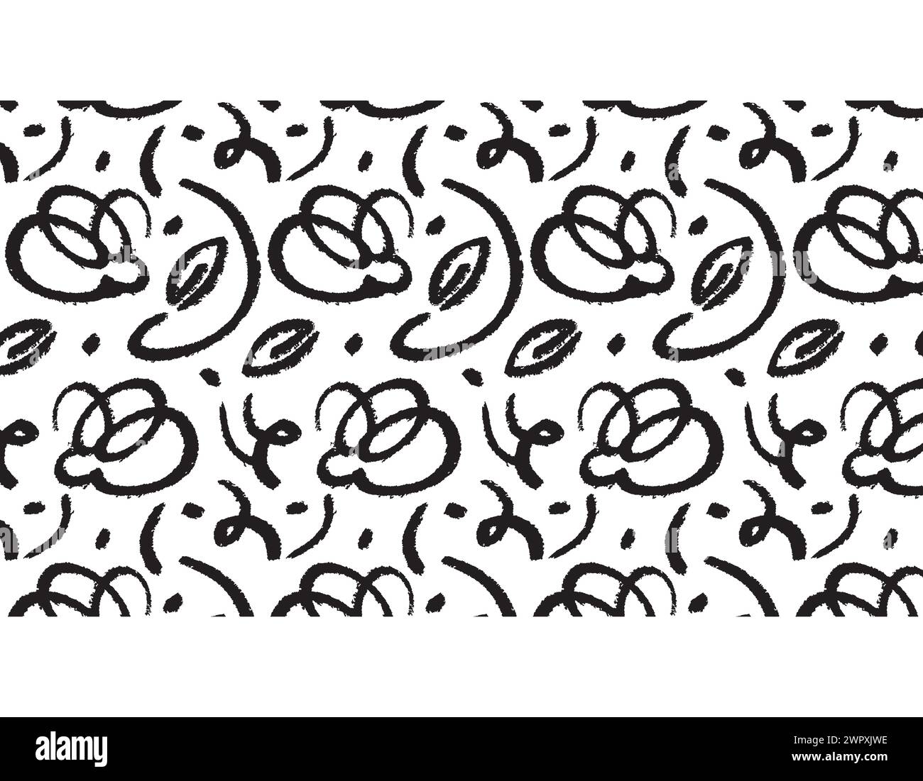 Black paint twisted vector lines seamless pattern on white background ...