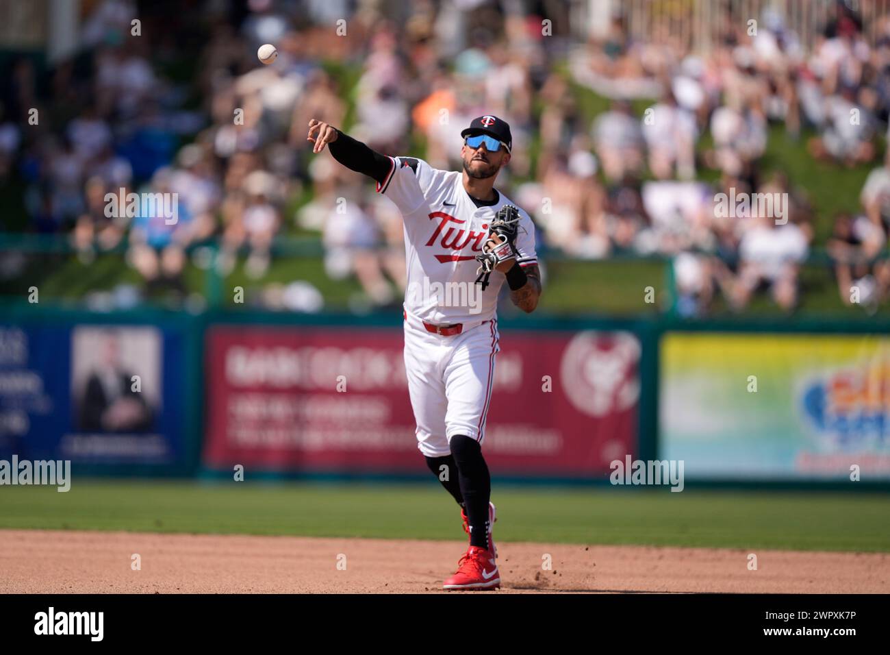 Minnesota Twins shortstop Carlos Correa (4) throws to first on a ...