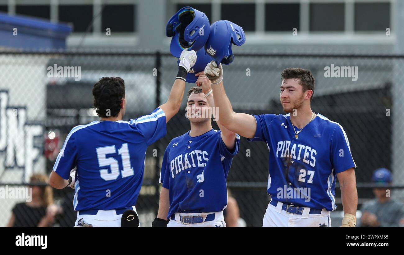 Seton Hall outfielder Cole Zak (29) and infielder Andrew Bianco (27 ...