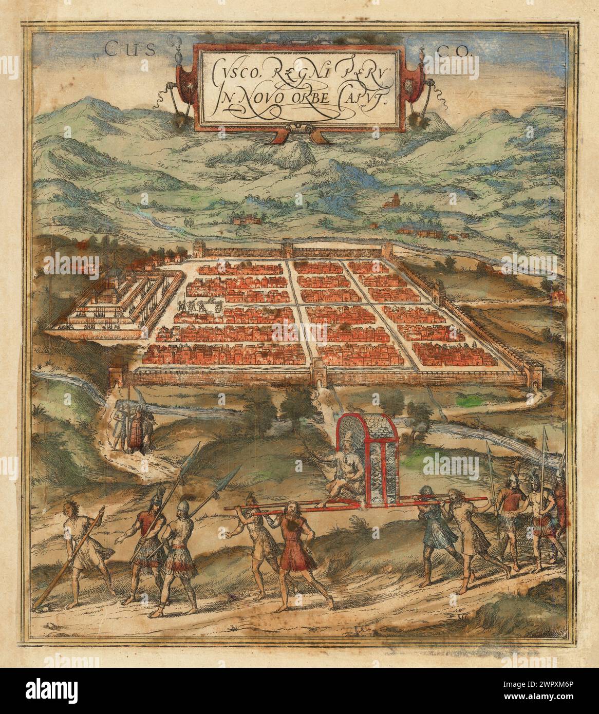 Vintage Illustrated Map . Kingdom of Cusco, Peru. Georg Braun 1572 ...