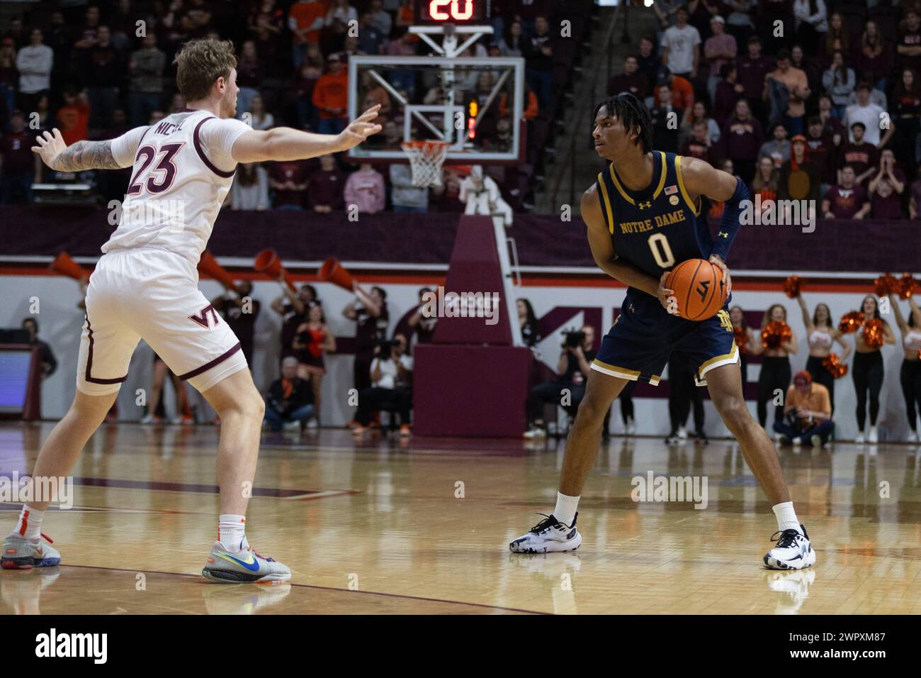 Blacksburg, VA, USA. 9th Mar, 2024. Notre Dame Fighting Irish forward ...