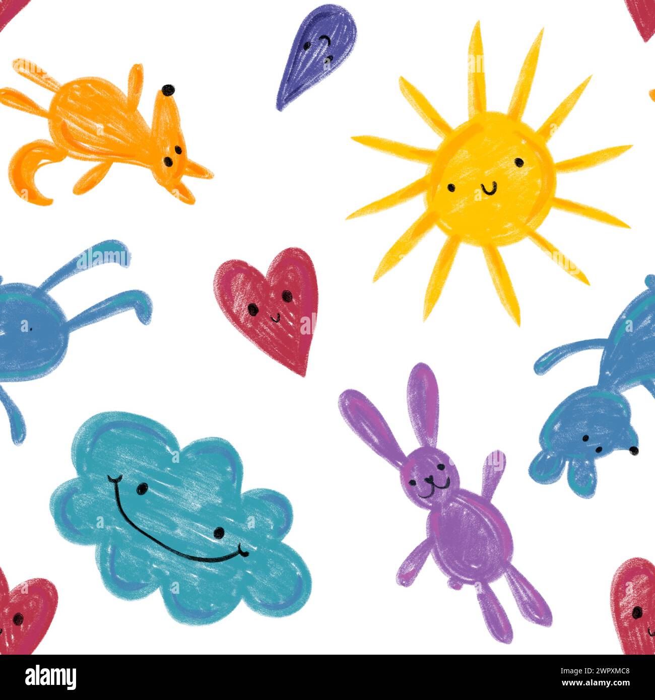 Cartoon scribble animals seamless bears and rabbit and fox and sun and ...