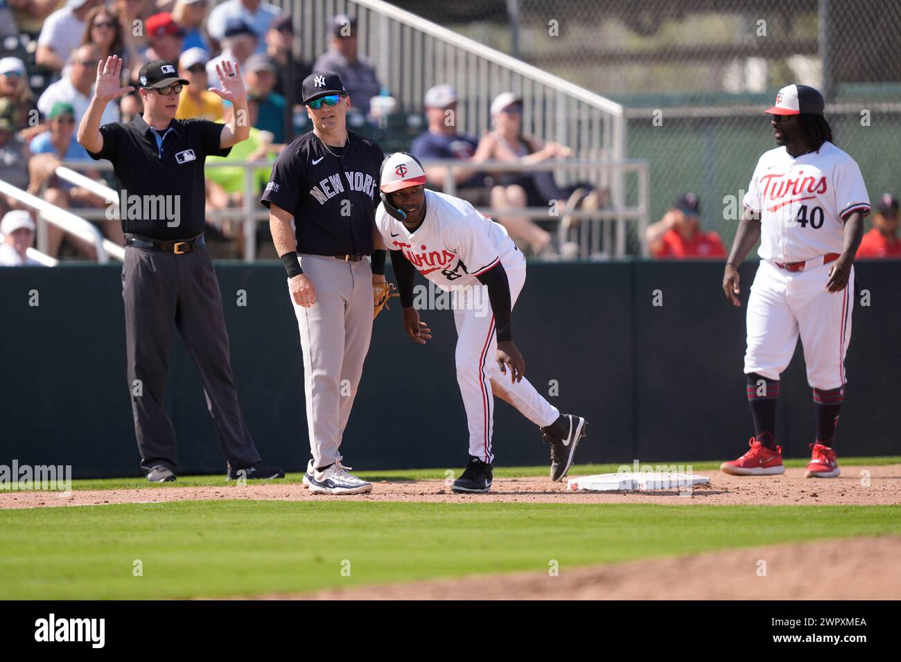 Minnesota Twins Yunior Severino (87) reaches third base on a single by ...