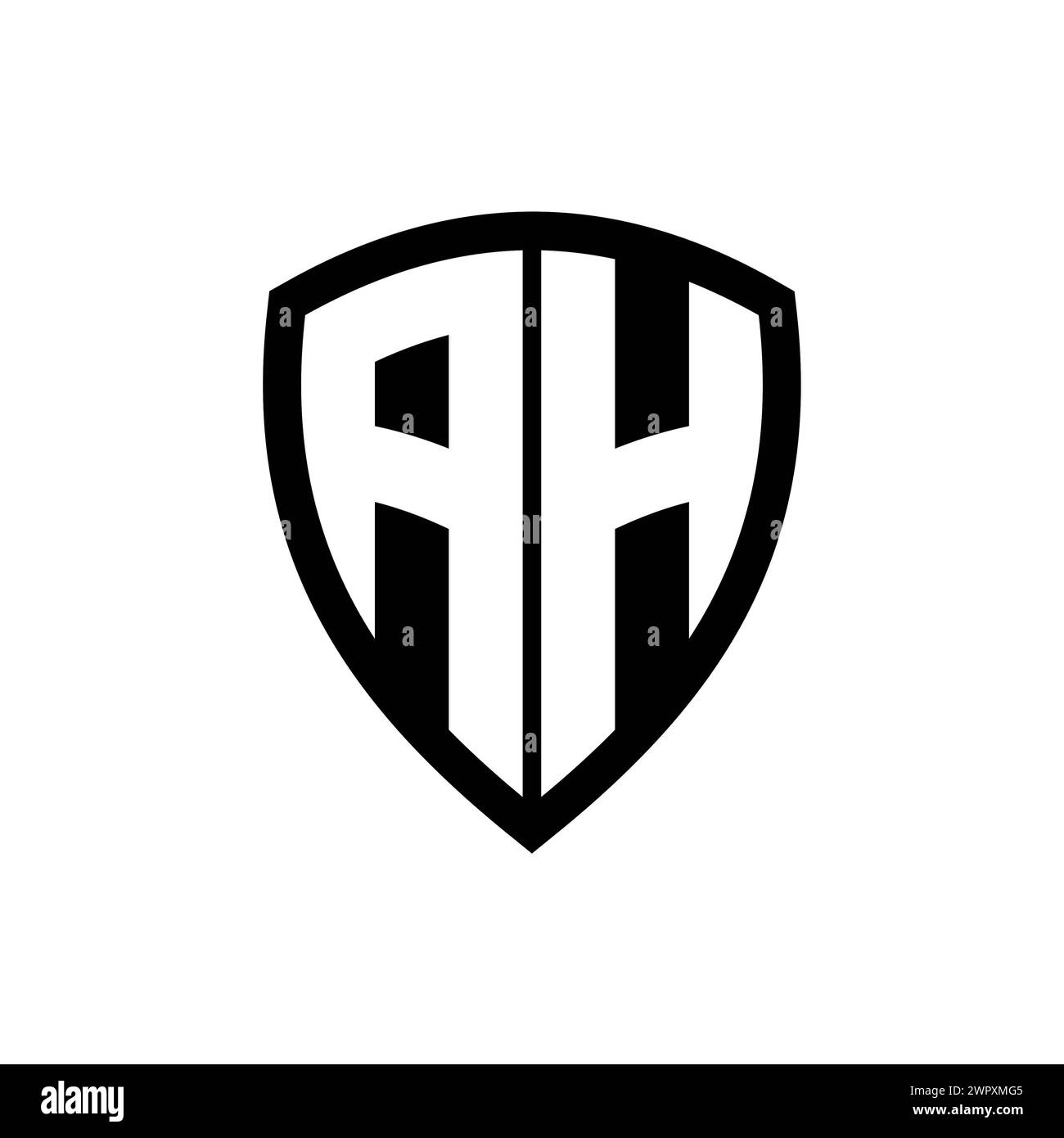 AH monogram logo with bold letters shield shape with black and white color design template Stock ...