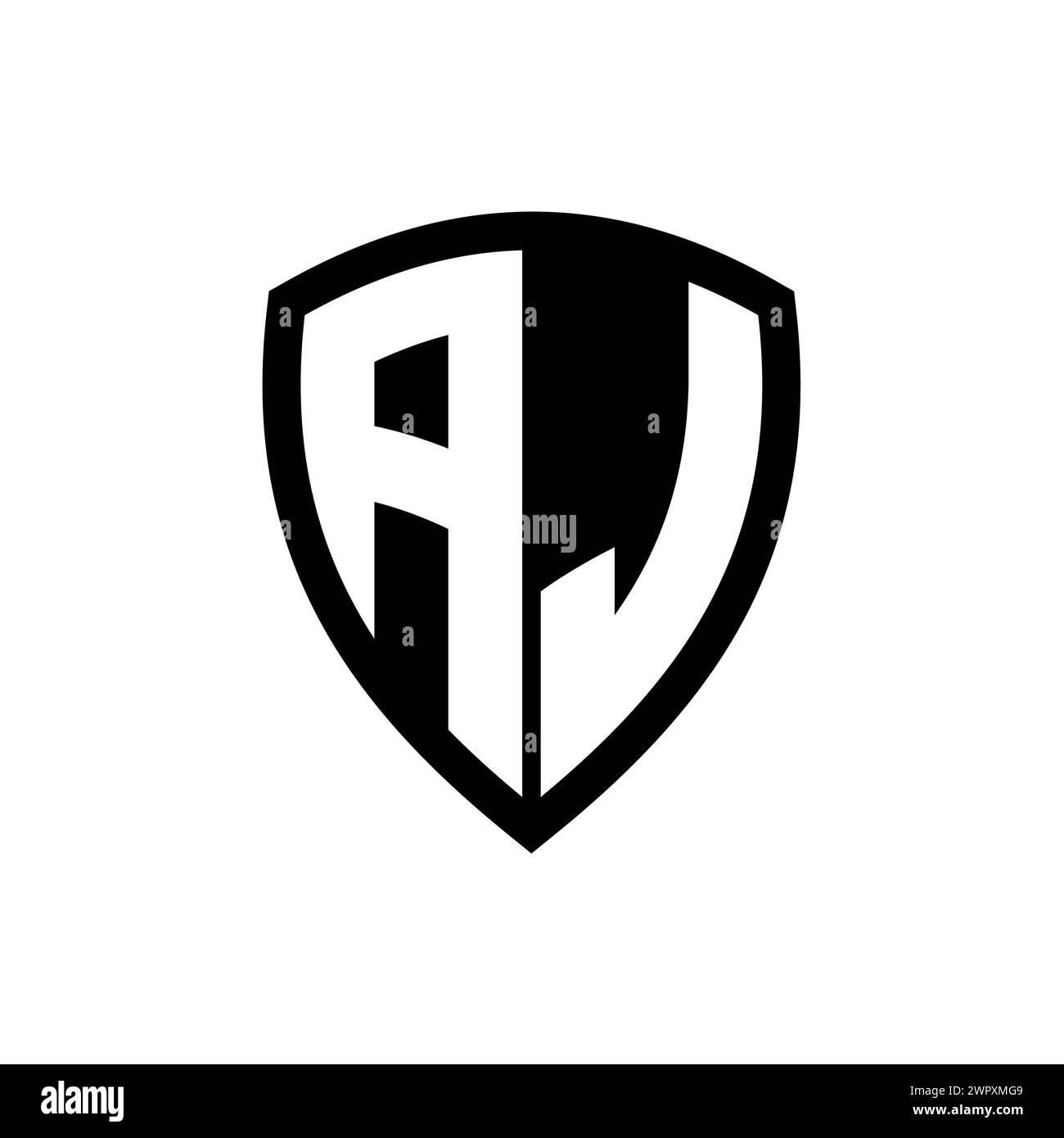 AJ monogram logo with bold letters shield shape with black and white ...