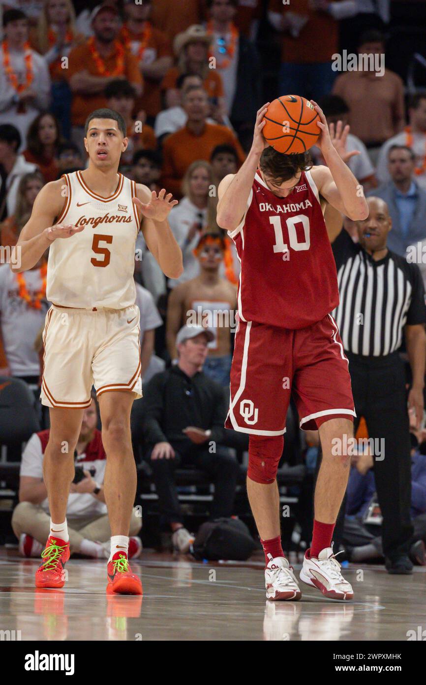 AUSTIN, TX - MARCH 09: Oklahoma Sooners forward Sam Godwin (10) holds ...