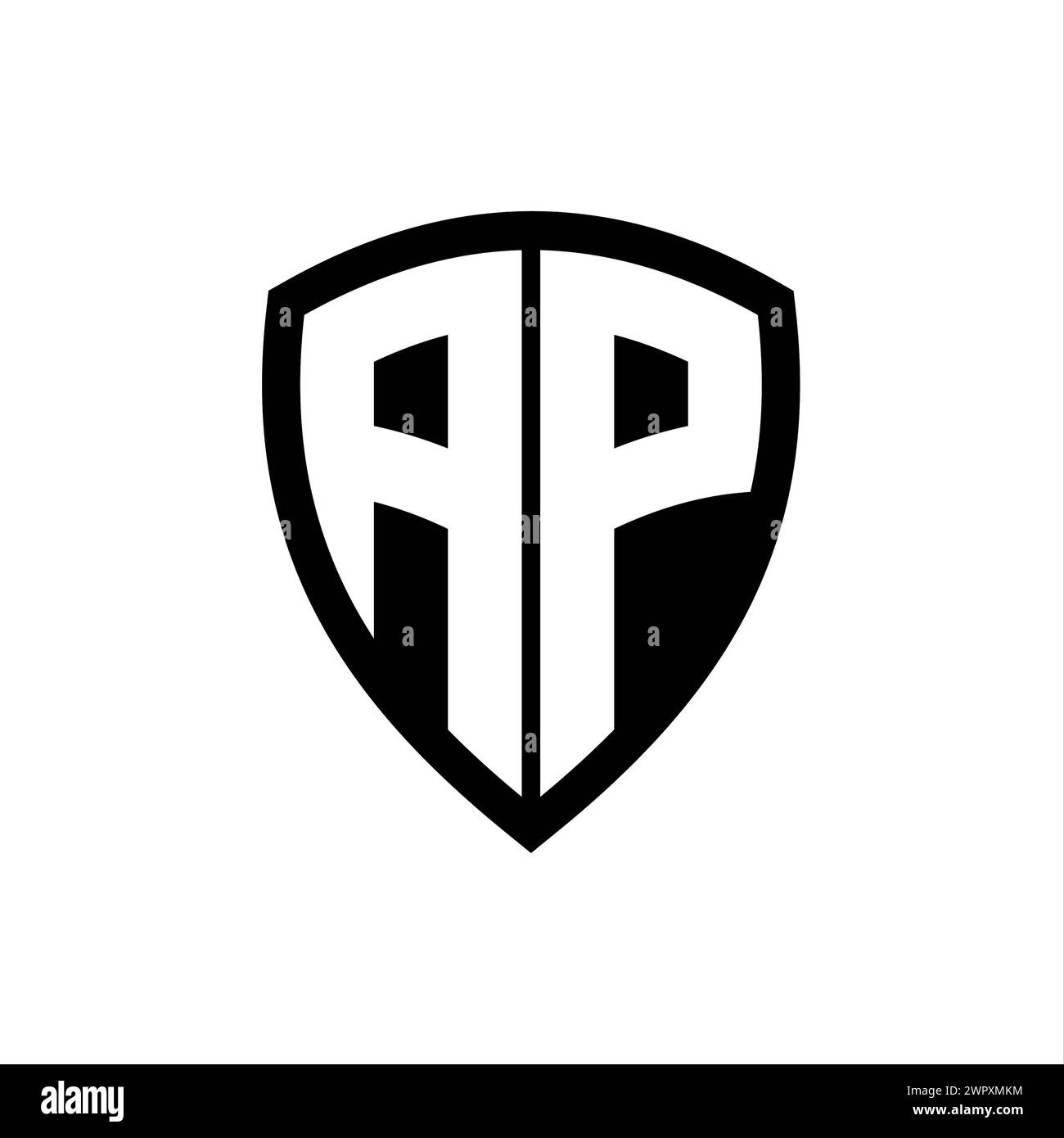 AP monogram logo with bold letters shield shape with black and white ...