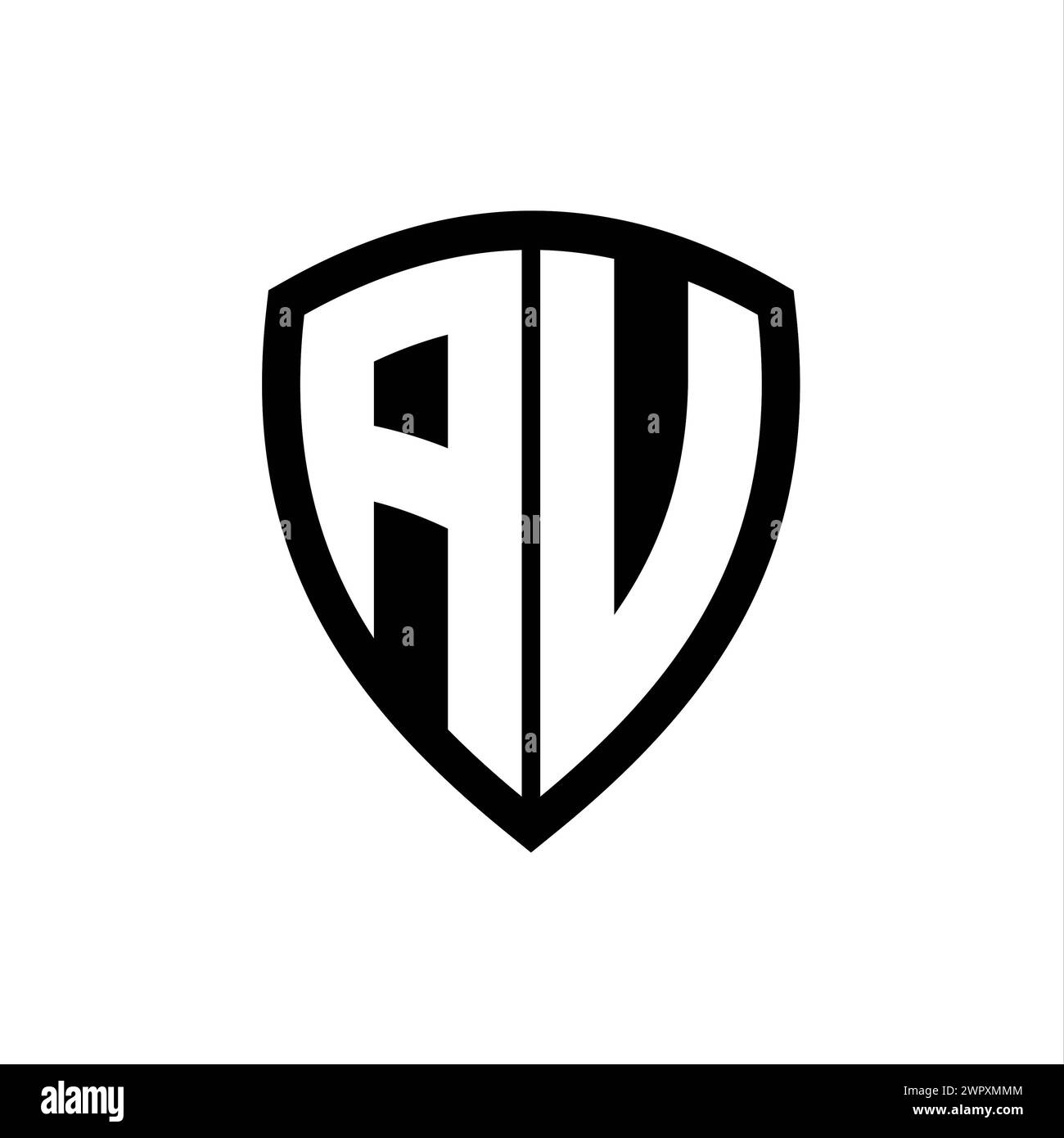 AU monogram logo with bold letters shield shape with black and white ...
