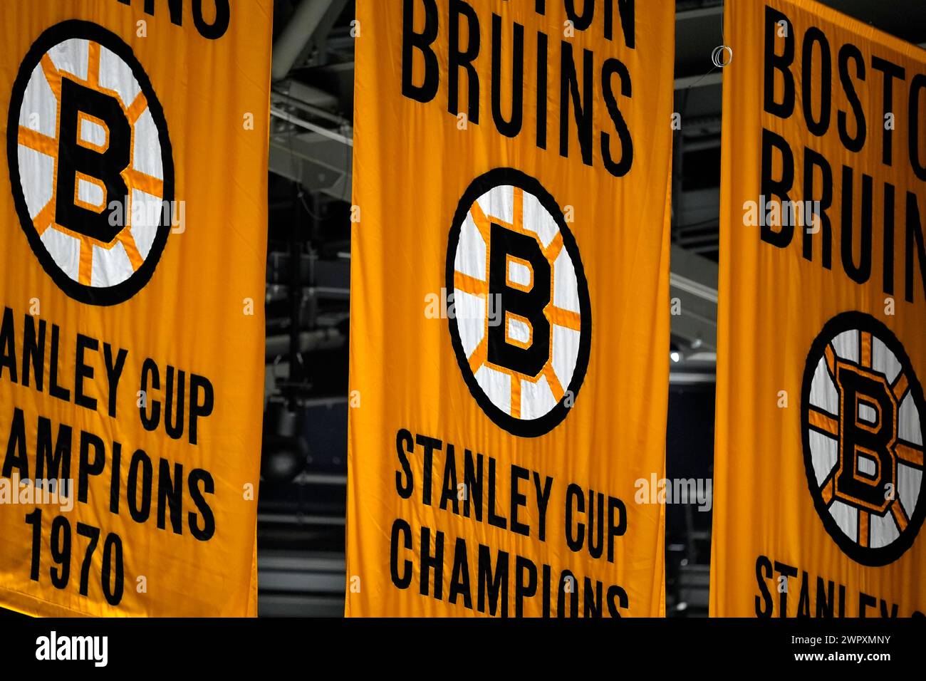 Boston Bruins banners in the rafter at TD Garden during the first ...