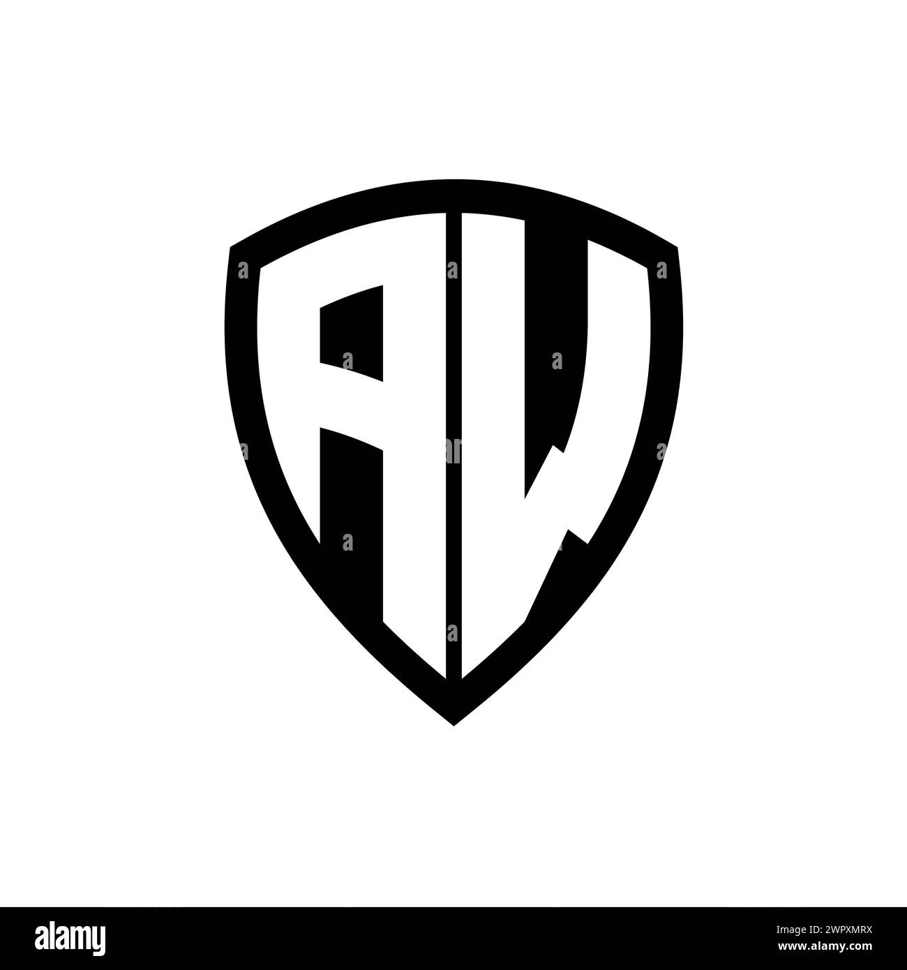 AW monogram logo with bold letters shield shape with black and white ...