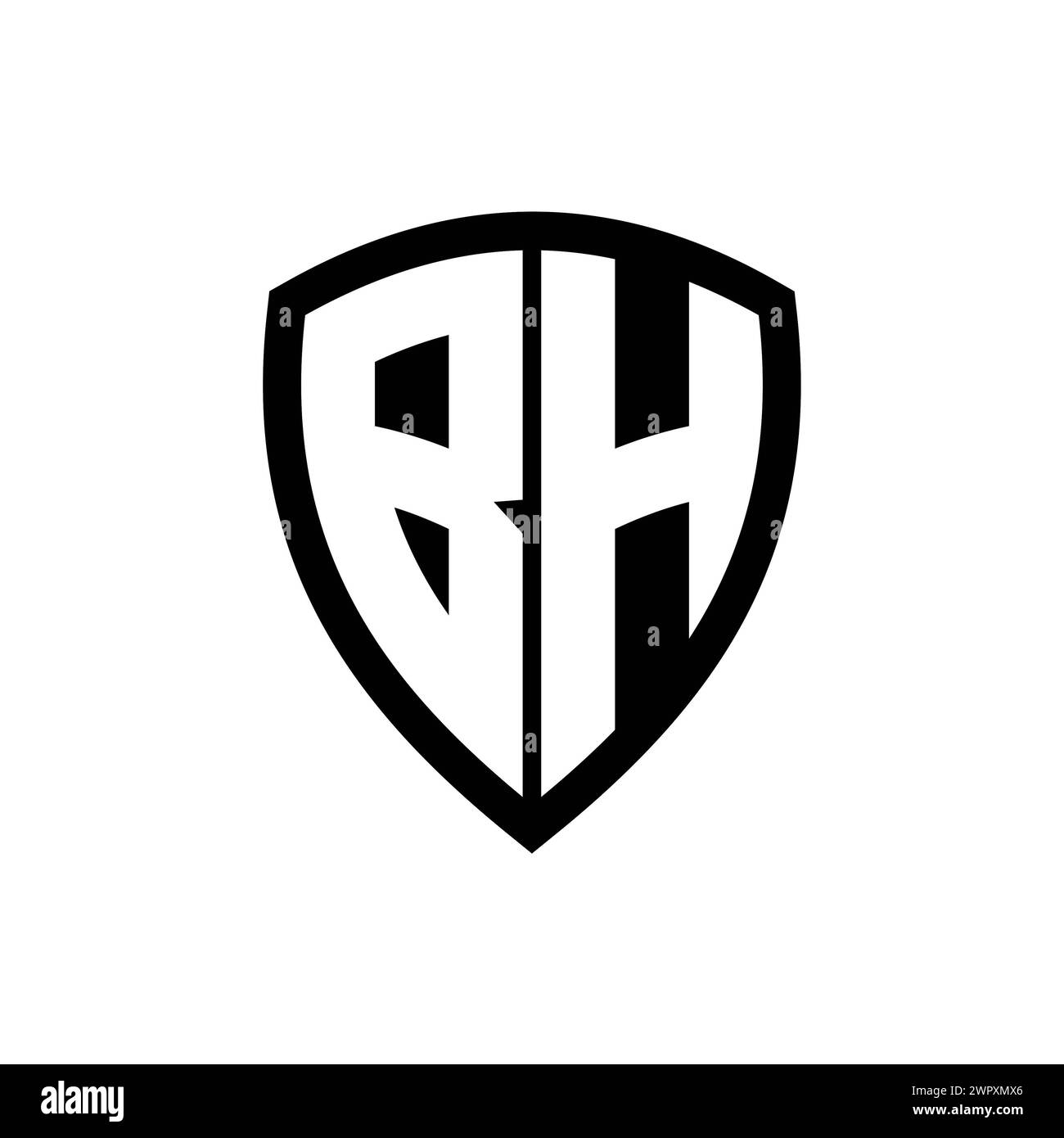 BH monogram logo with bold letters shield shape with black and white ...