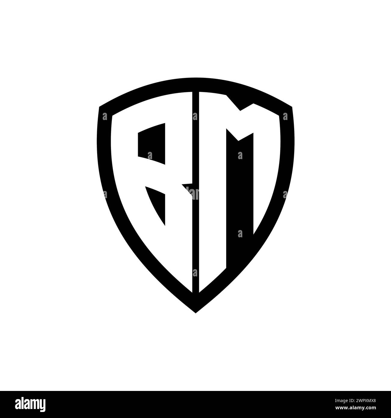 BM monogram logo with bold letters shield shape with black and white color design template Stock ...