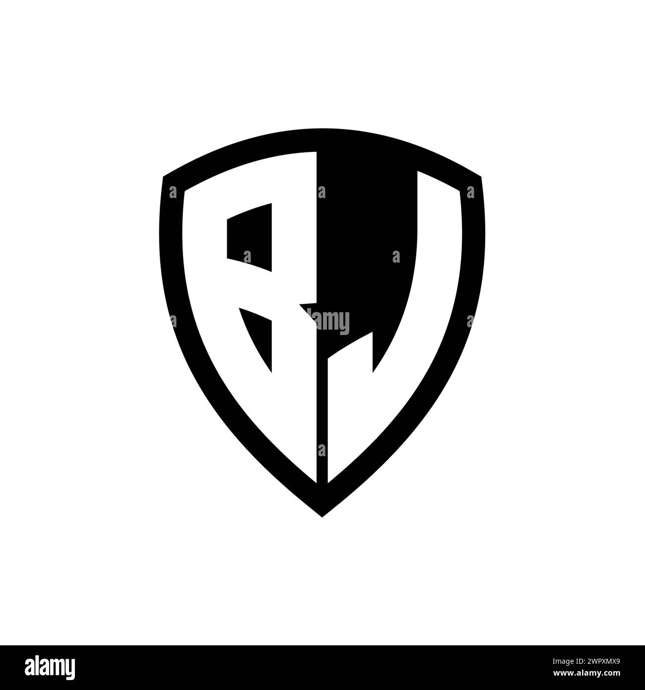 BJ monogram logo with bold letters shield shape with black and white ...