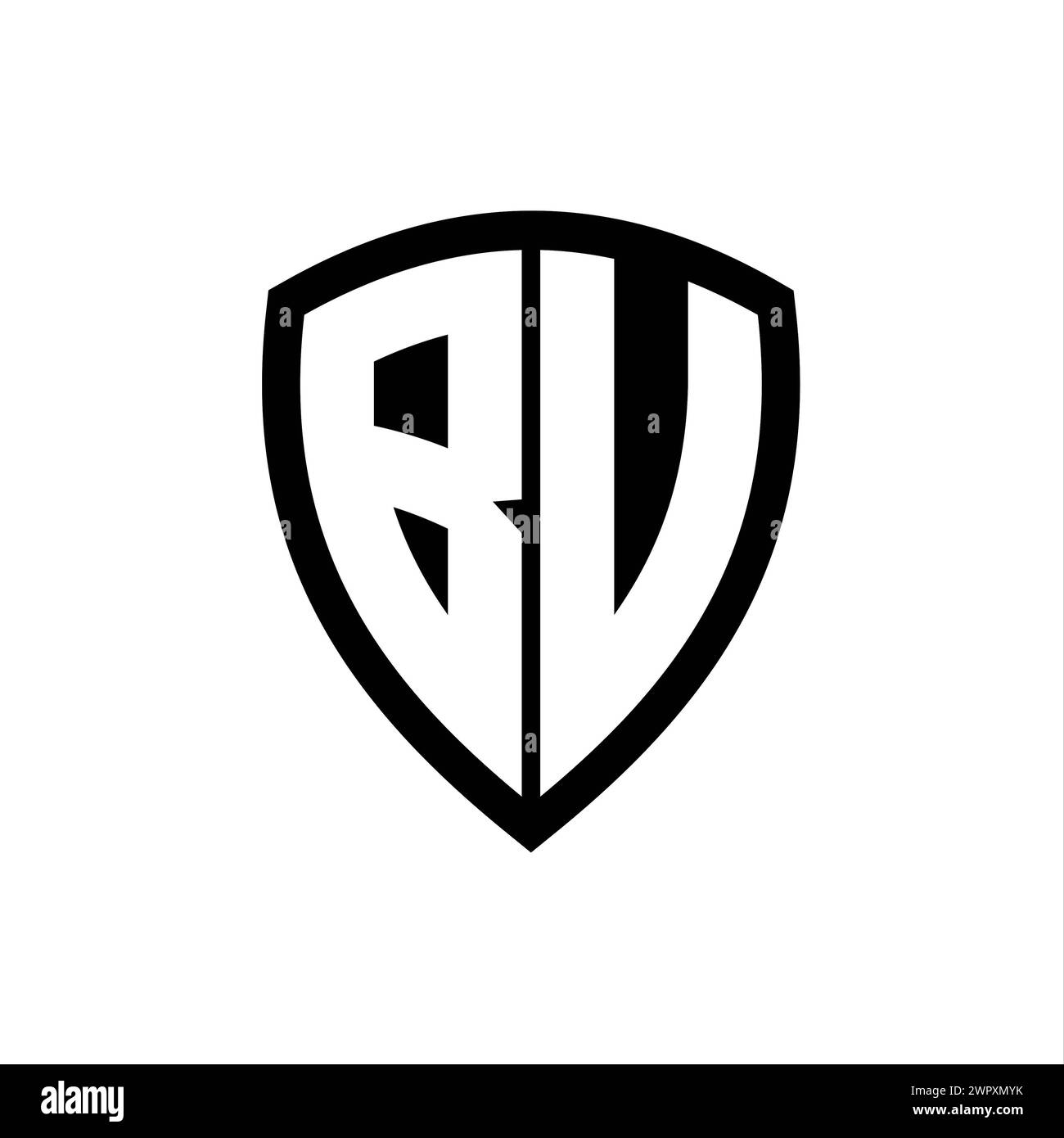 BU monogram logo with bold letters shield shape with black and white ...