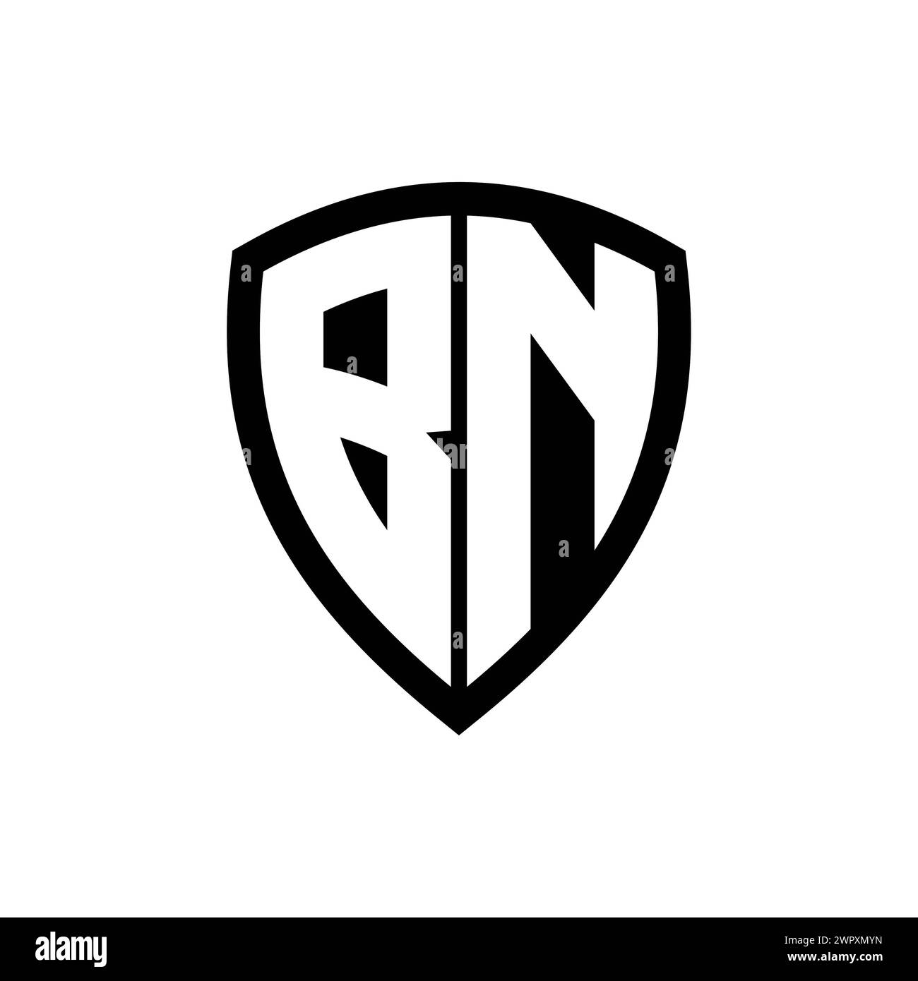 BN monogram logo with bold letters shield shape with black and white ...