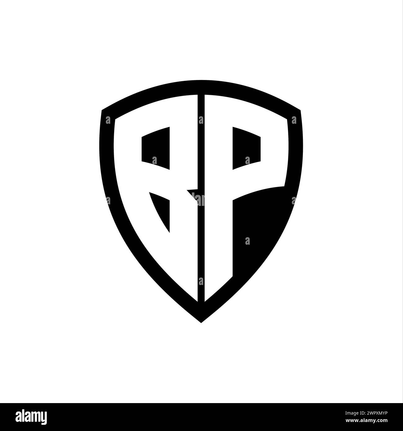 BP monogram logo with bold letters shield shape with black and white ...