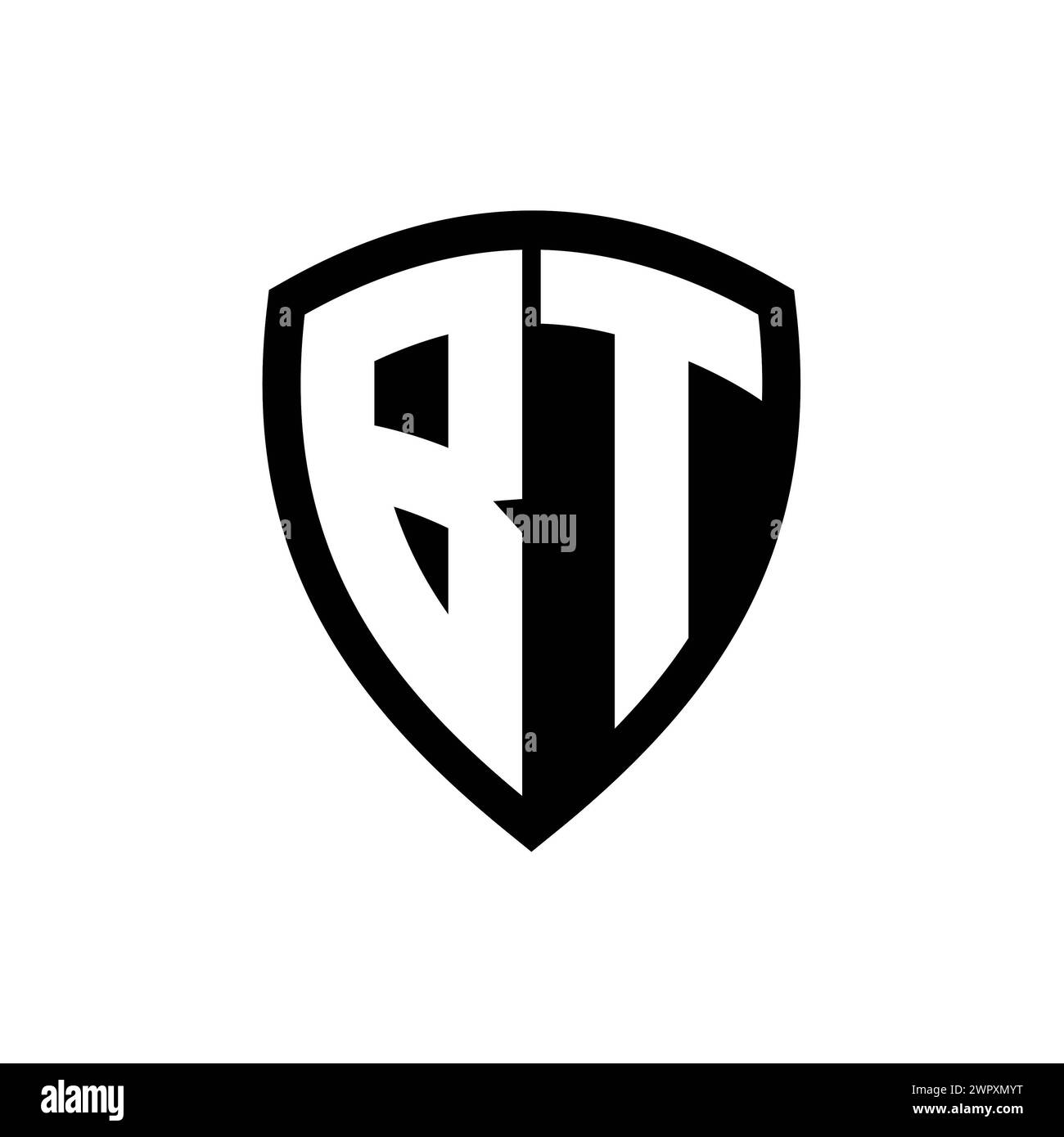 BT monogram logo with bold letters shield shape with black and white ...