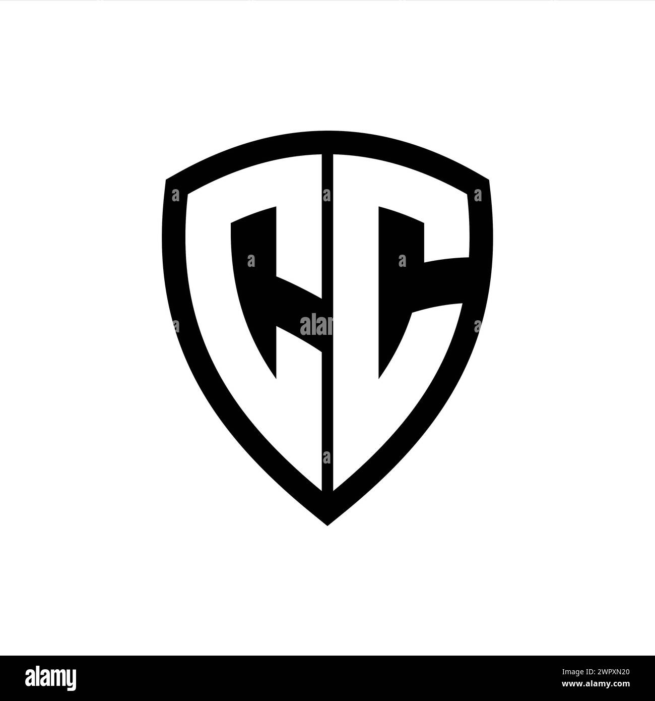 CC monogram logo with bold letters shield shape with black and white ...