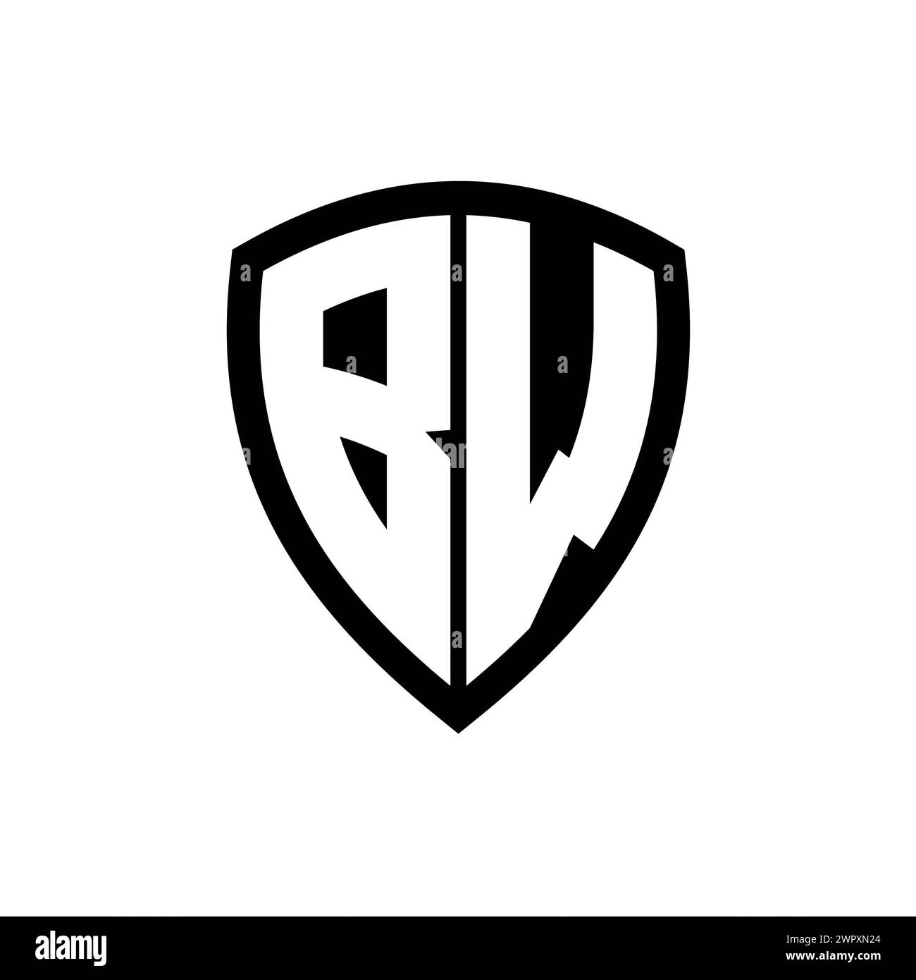 BW monogram logo with bold letters shield shape with black and white ...