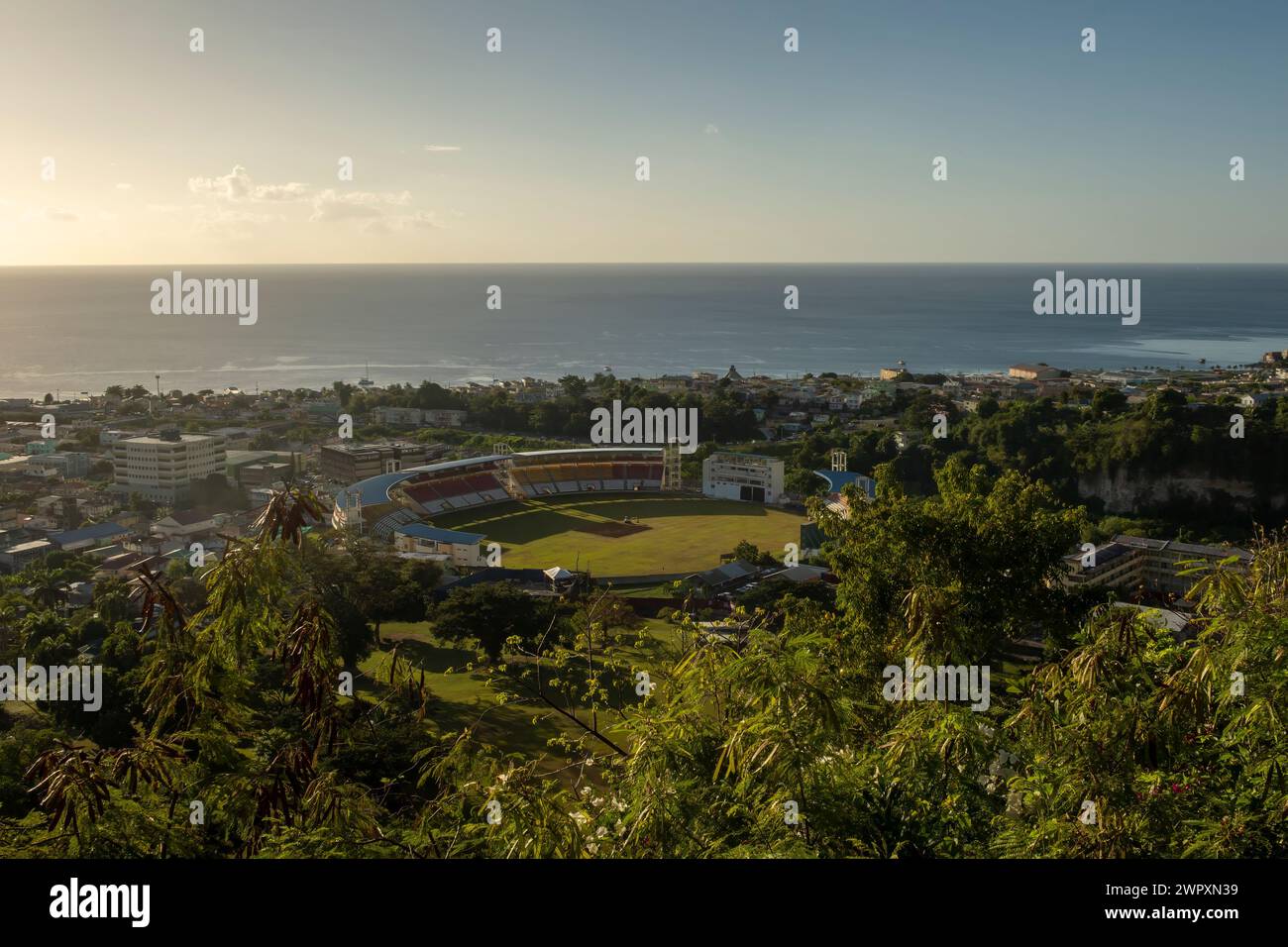 Looking down on the Windsor Park Sports Stadium in Roseau, Dominica ...