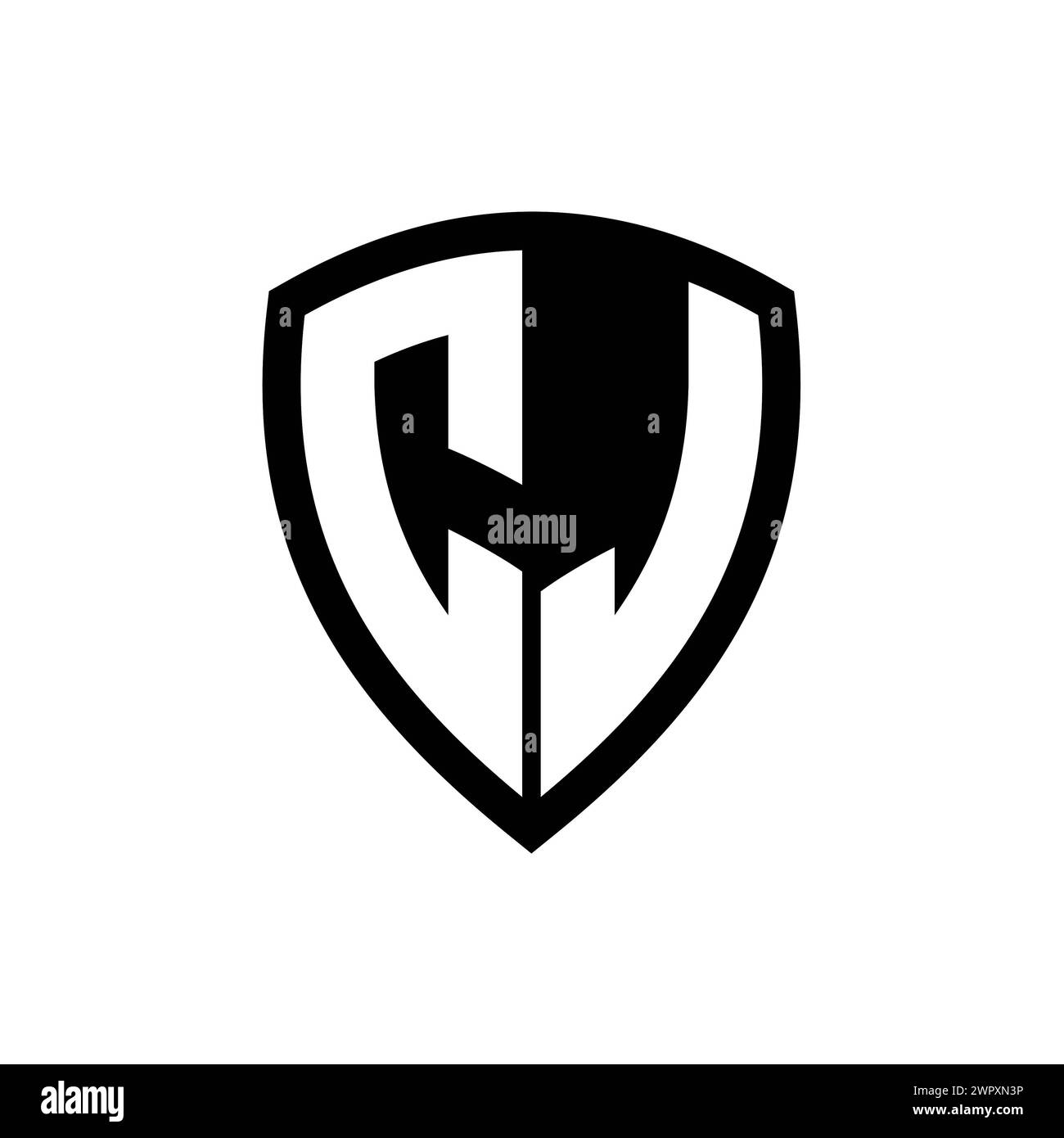 CJ monogram logo with bold letters shield shape with black and white ...