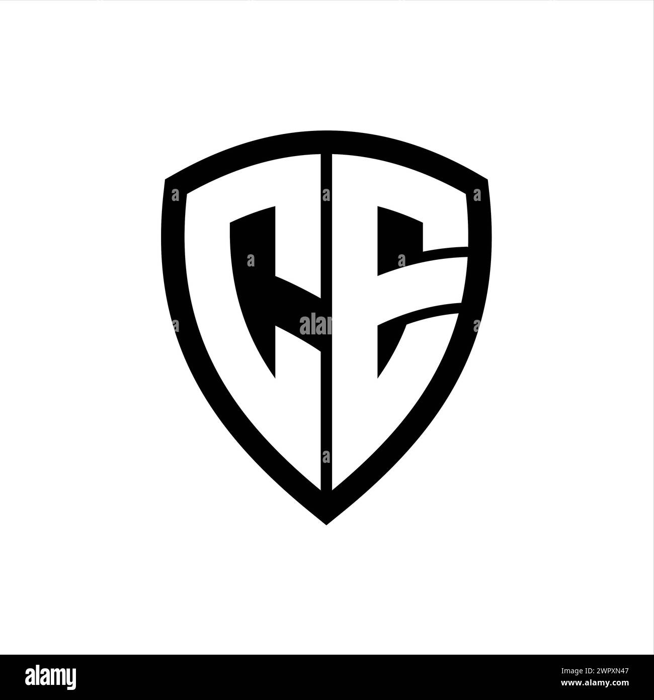 CE monogram logo with bold letters shield shape with black and white ...