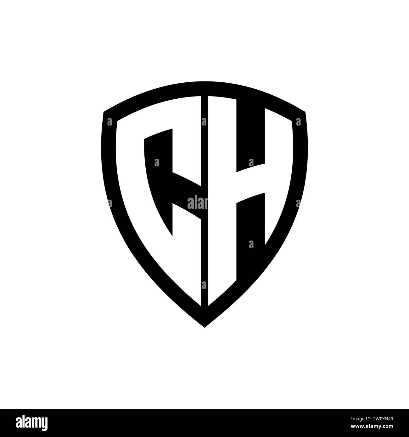 CH monogram logo with bold letters shield shape with black and white ...